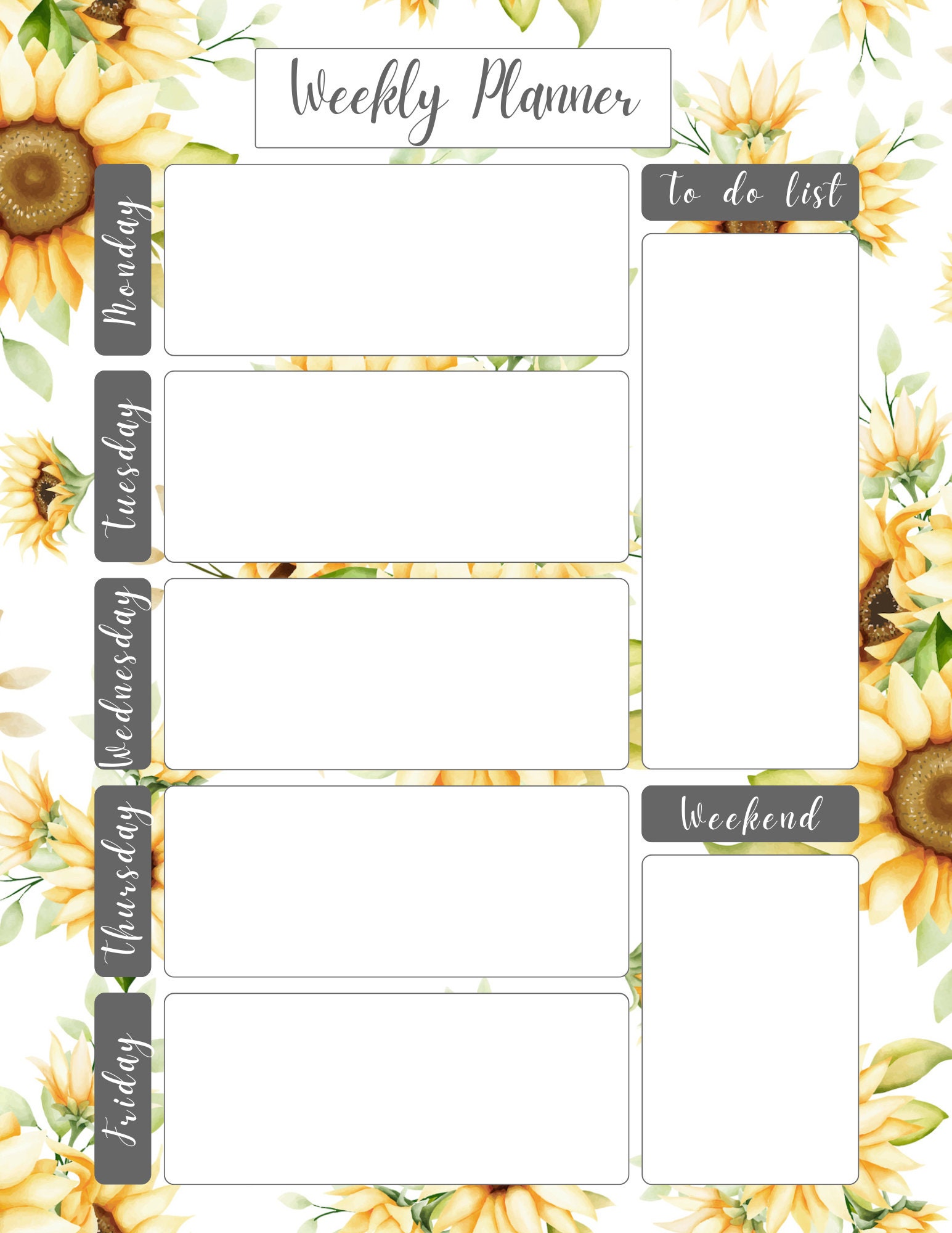 Sunflower Weekly Planner PDF - Etsy