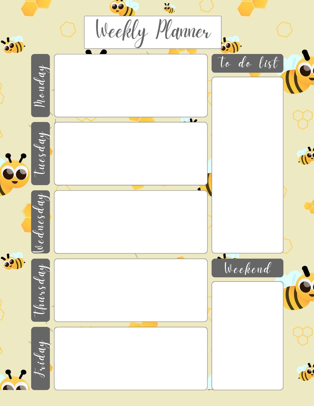 Bees Weekly Planner - Etsy