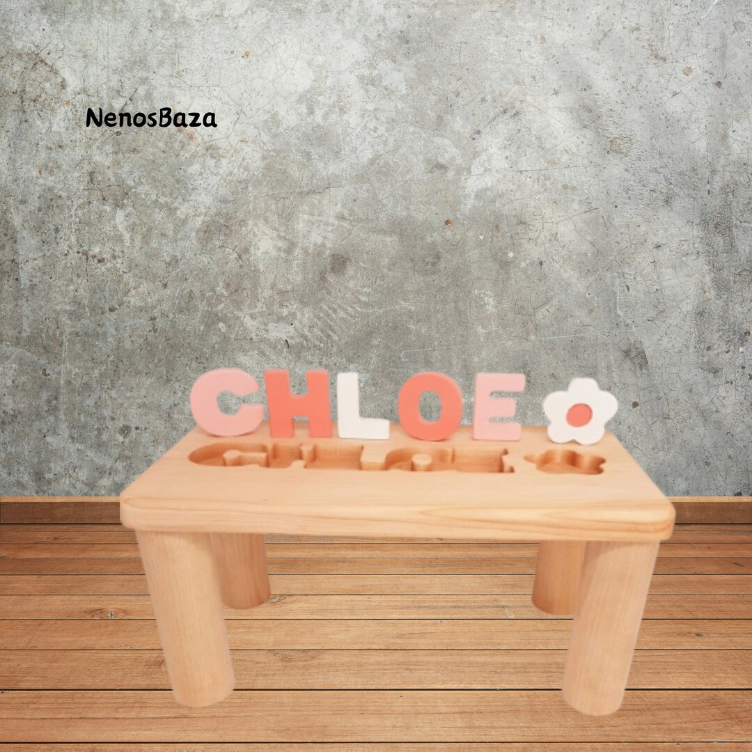 Nenosbaza Girls Puzzle Name Bench, Maple Name Puzzle Bench, Wood Kids ...