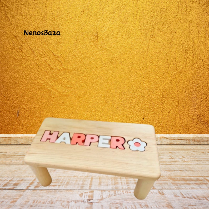 Nenosbaza Girls Puzzle Name Bench, Maple Name Puzzle Bench, Wood Kids ...