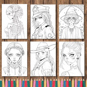 50 Anime Halloween Girls Coloring Book Page Manga Fantasy Halloween ...
