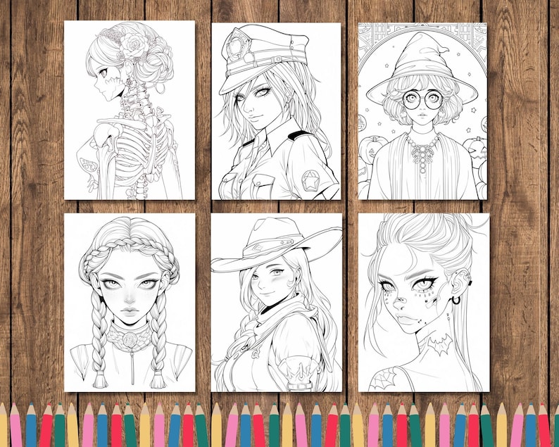 50 Anime Halloween Girls Coloring Book Page Manga Fantasy Halloween ...