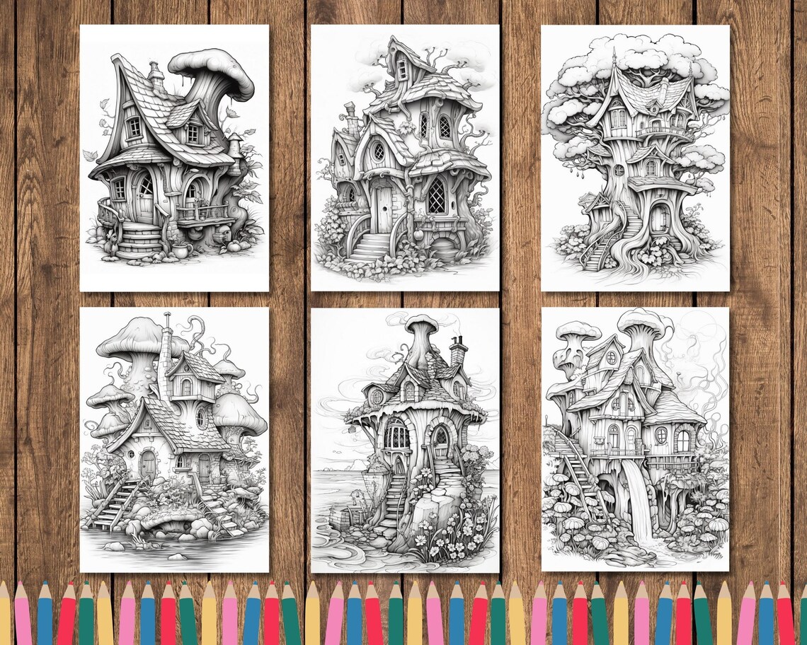 45 Fairy Homes Coloring Book, Printable PDF for Adults and Kids-haunted ...