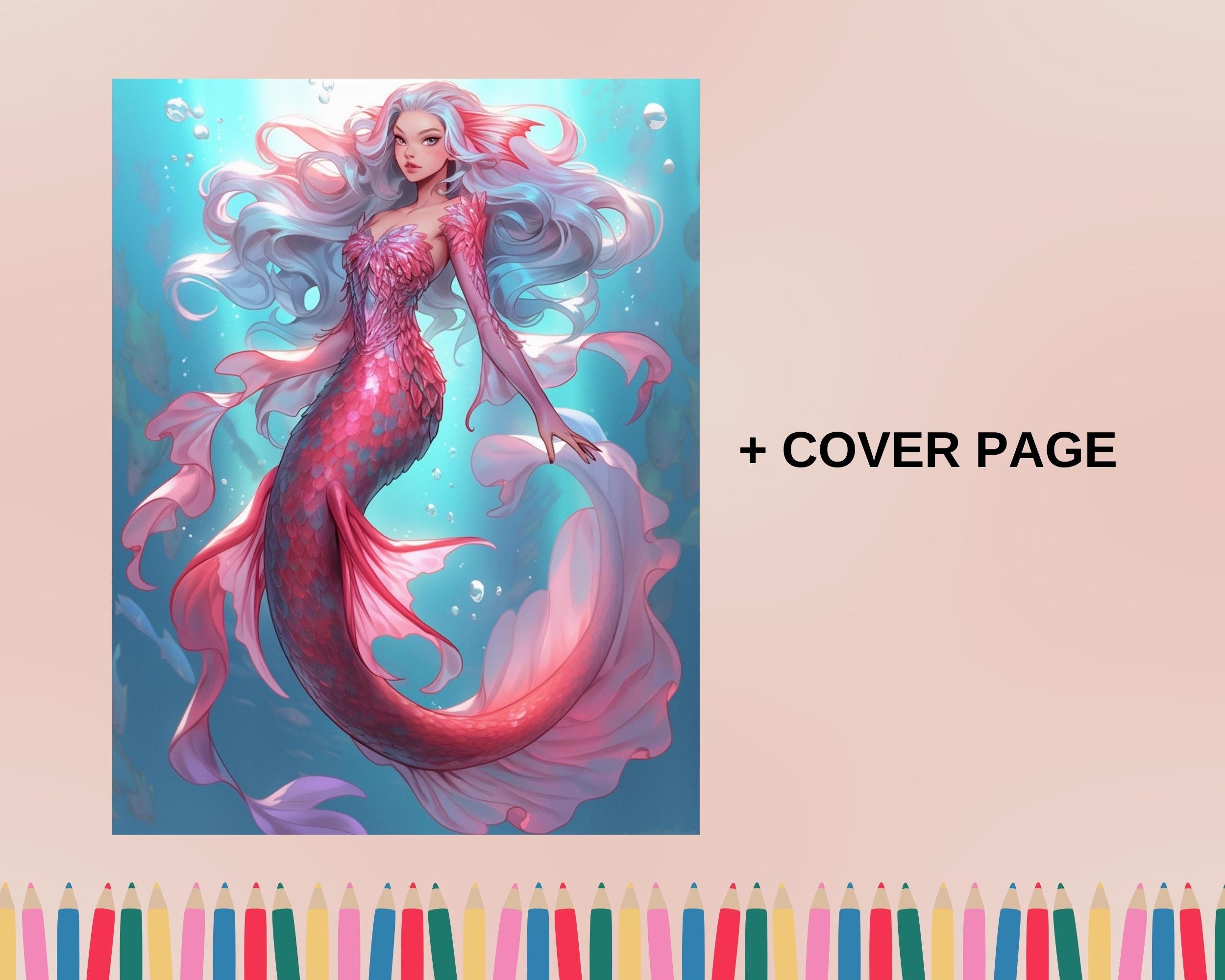60 Anime Mermaids Coloring Page Manga Fantasy Greyscale Coloring Book ...