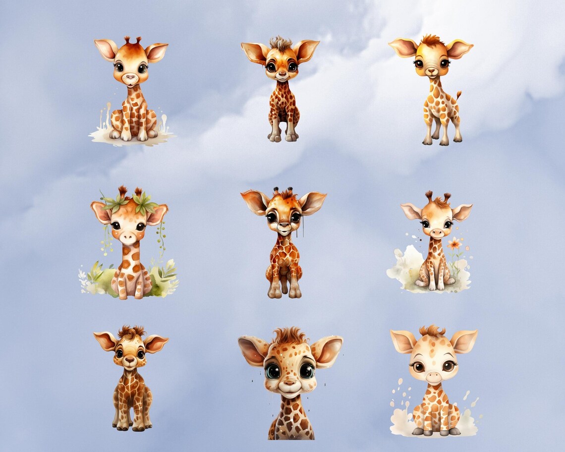 28 Watercolor Cute Baby Giraffe Clipart Baby Giraffe PNG - Etsy