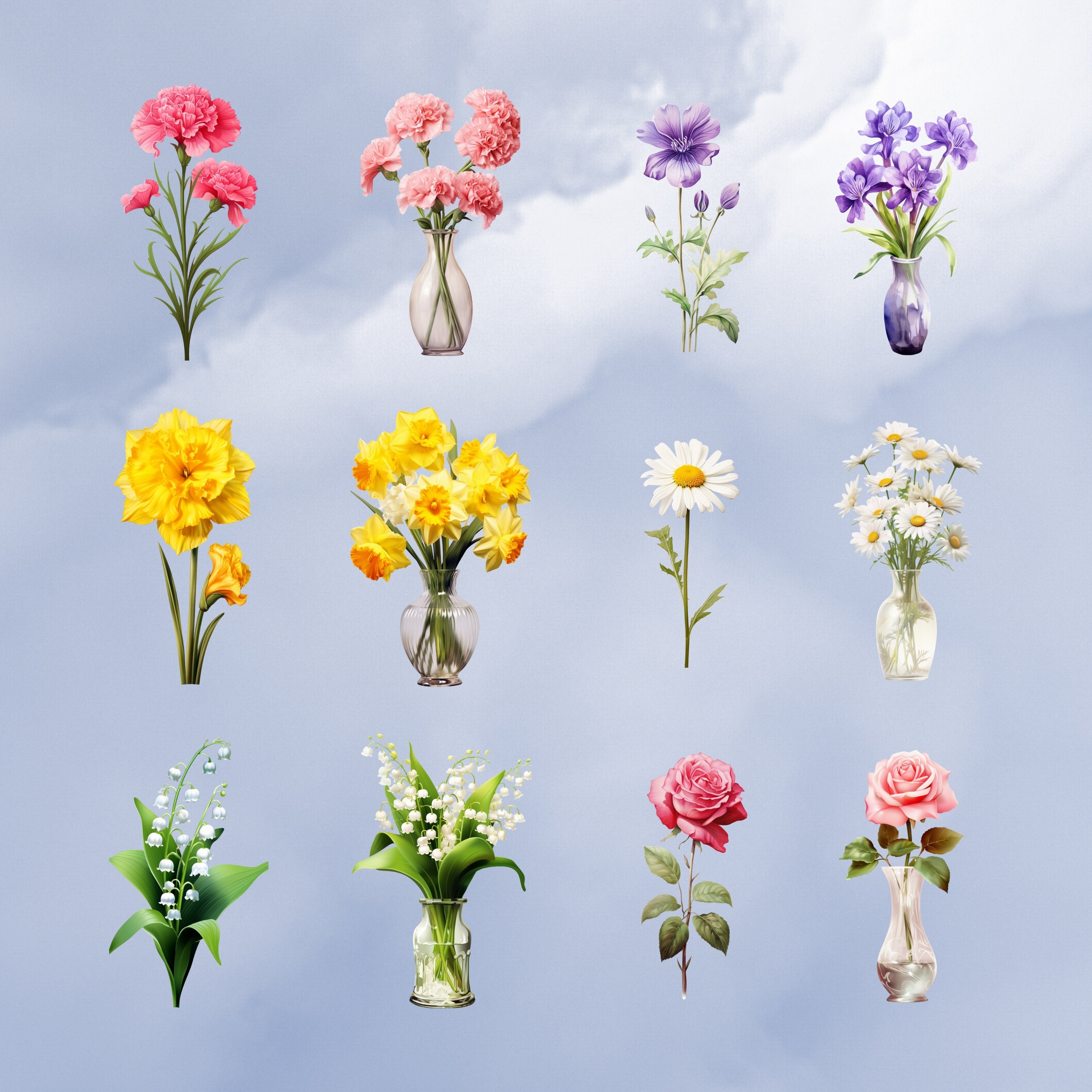 24 Watercolor Birth Month Flower Clipart, Birth Flowers in Vase, Birth ...