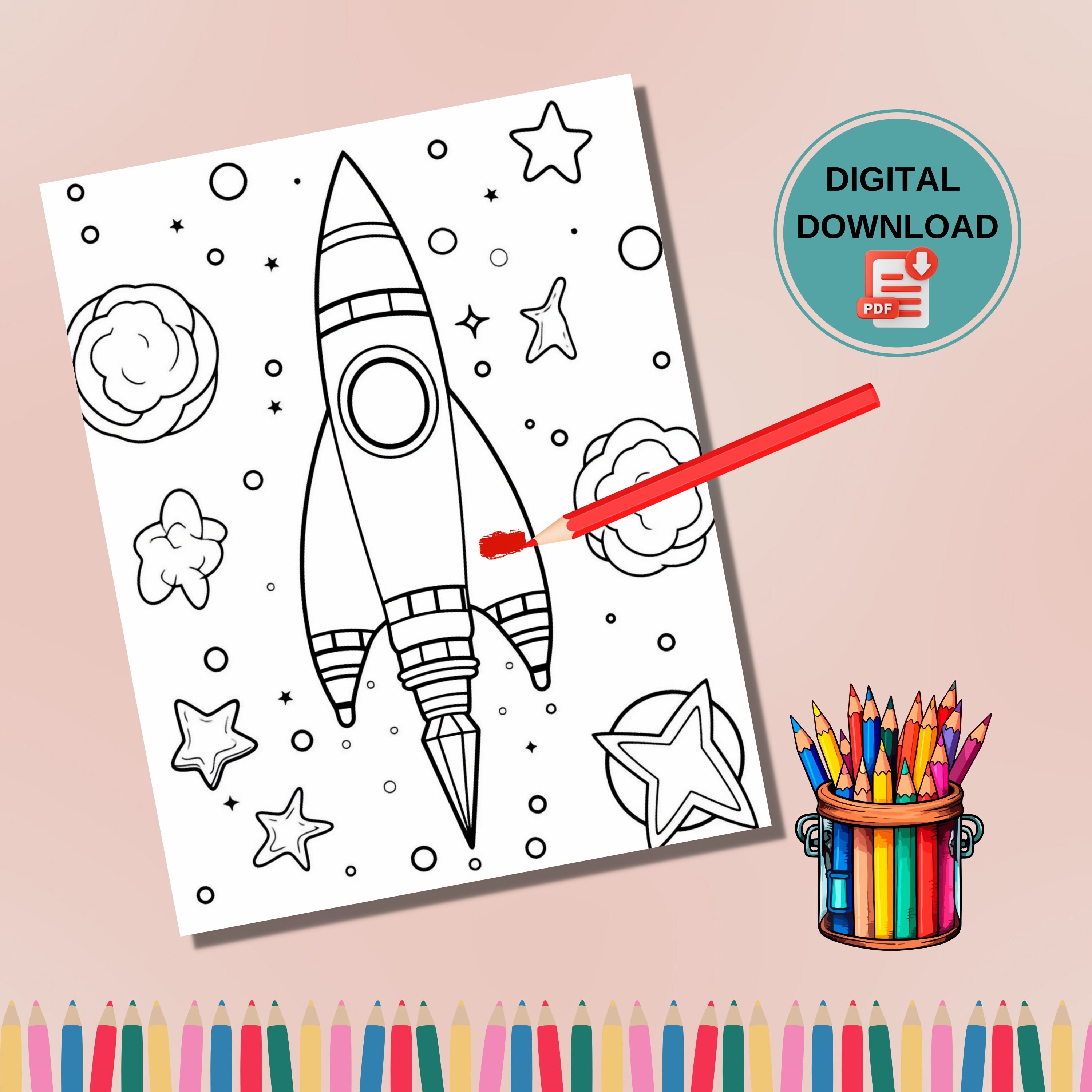 25 Space Coloring Pages for Adults and Kids, Planets Coloring Book ...
