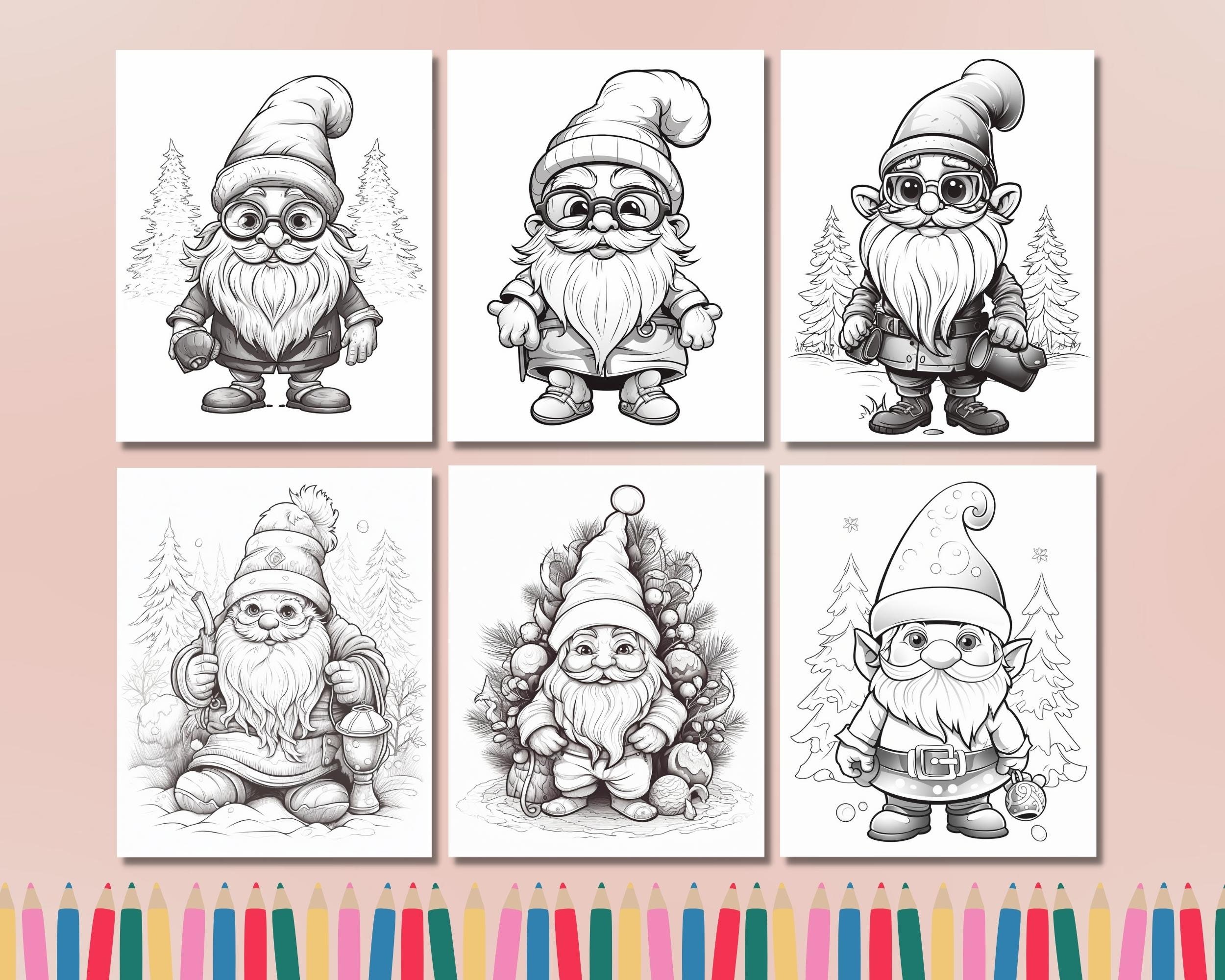 42 Christmas Gnomes Coloring Book Pages, Xmas Noel Gnome Coloring Pages ...