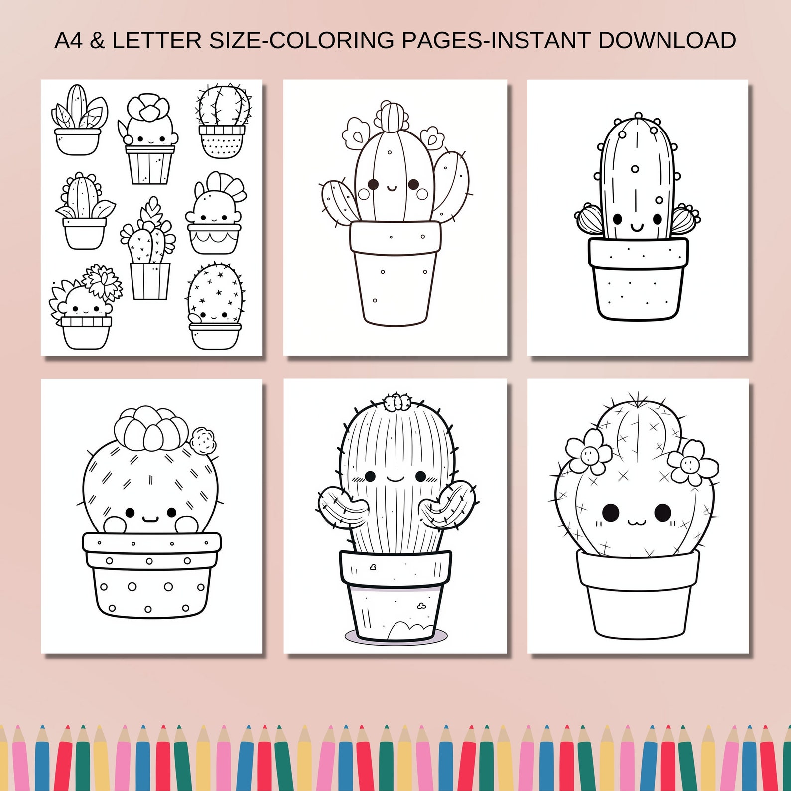 50 Kawaii Cactus Coloring Pages Cute Cactus and Plants Cute Coloring ...