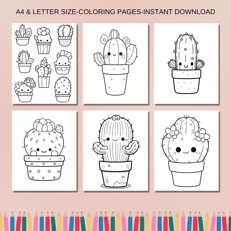 50 Kawaii Cactus Coloring Pages Cute Cactus and Plants Cute Coloring ...