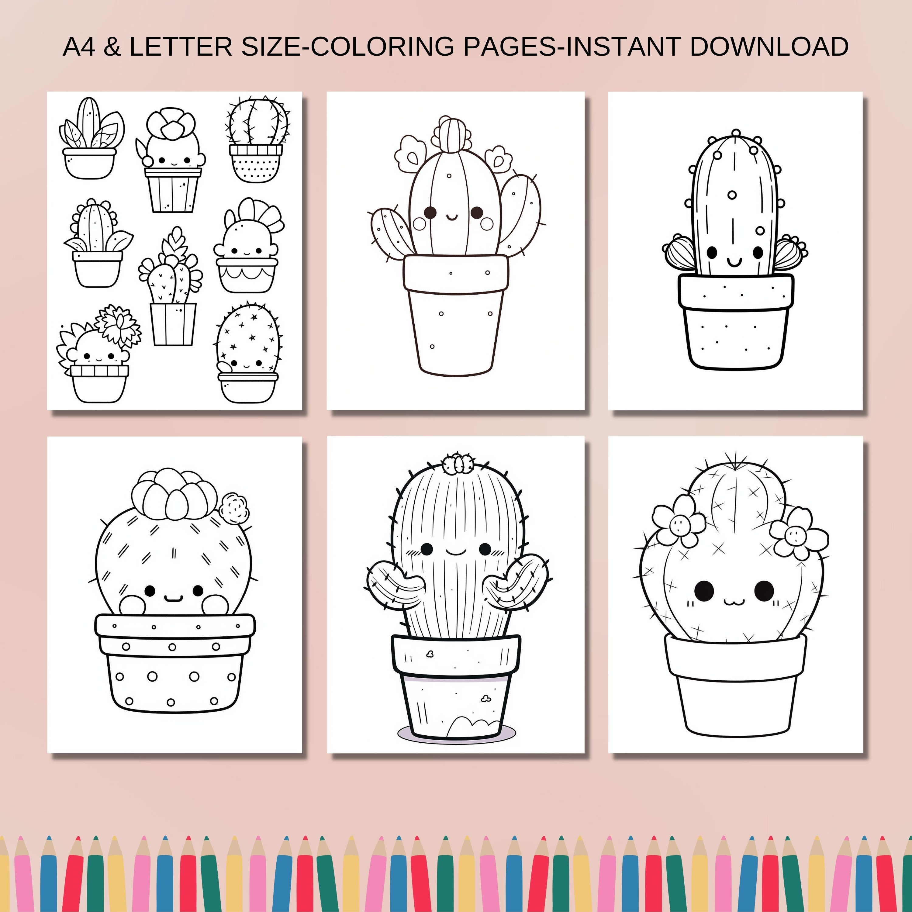 50 Kawaii Cactus Coloring Pages Cute Cactus and Plants Cute Coloring ...