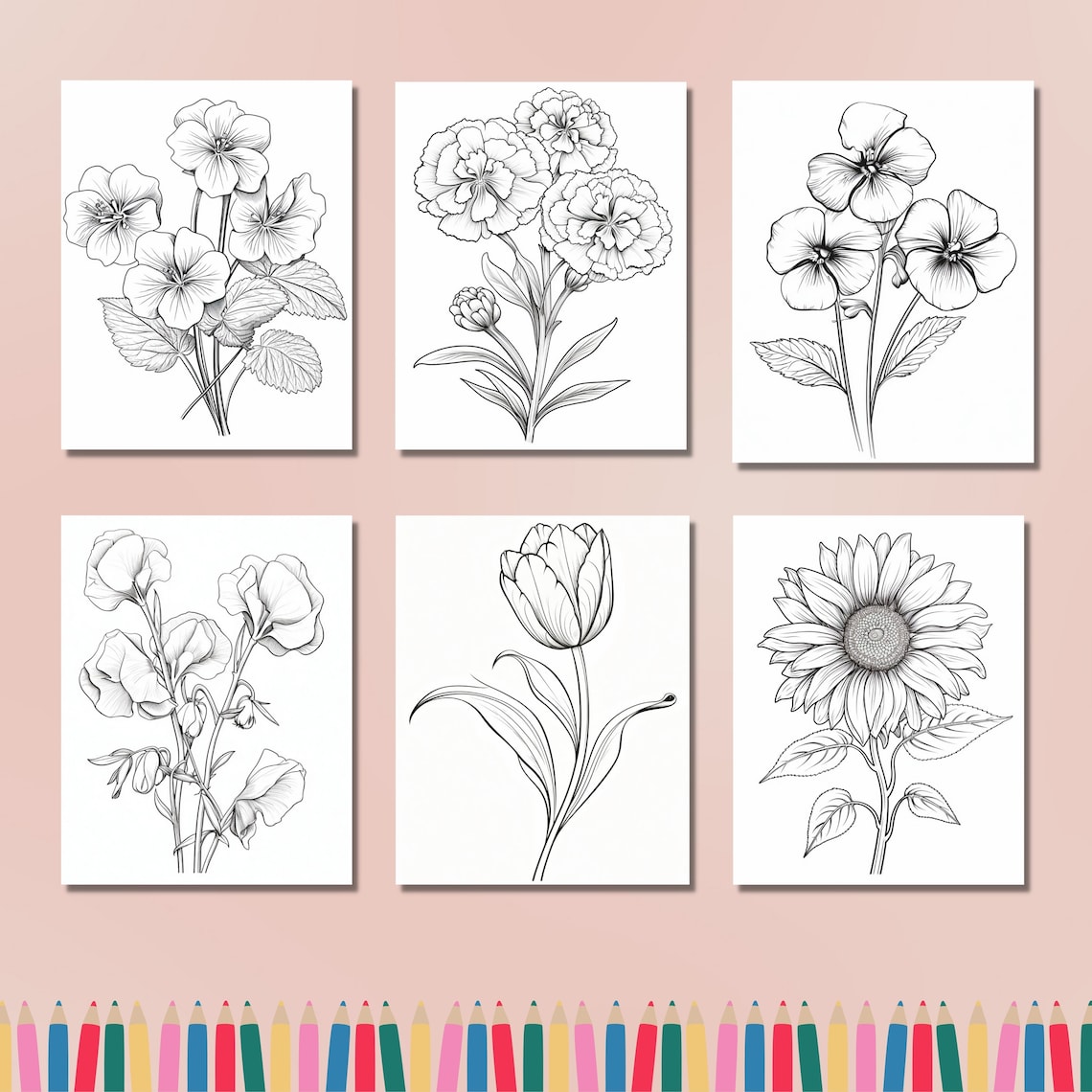 100 Botanical Flowers Coloring Book Pages, Blooming, Adults and Kids ...