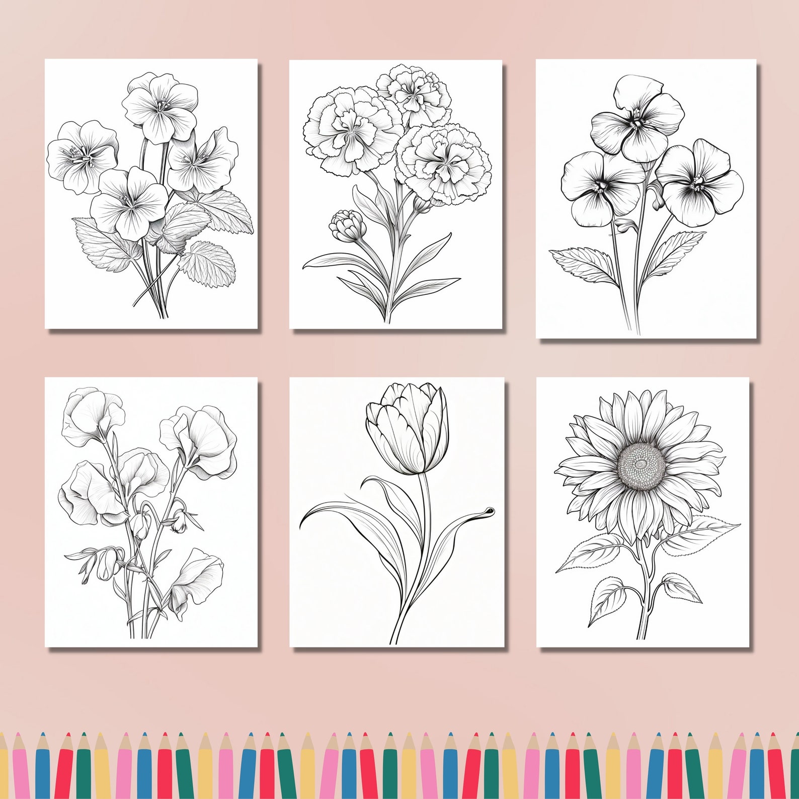 100 Botanical Flowers Coloring Book Pages, Blooming, Adults and Kids ...