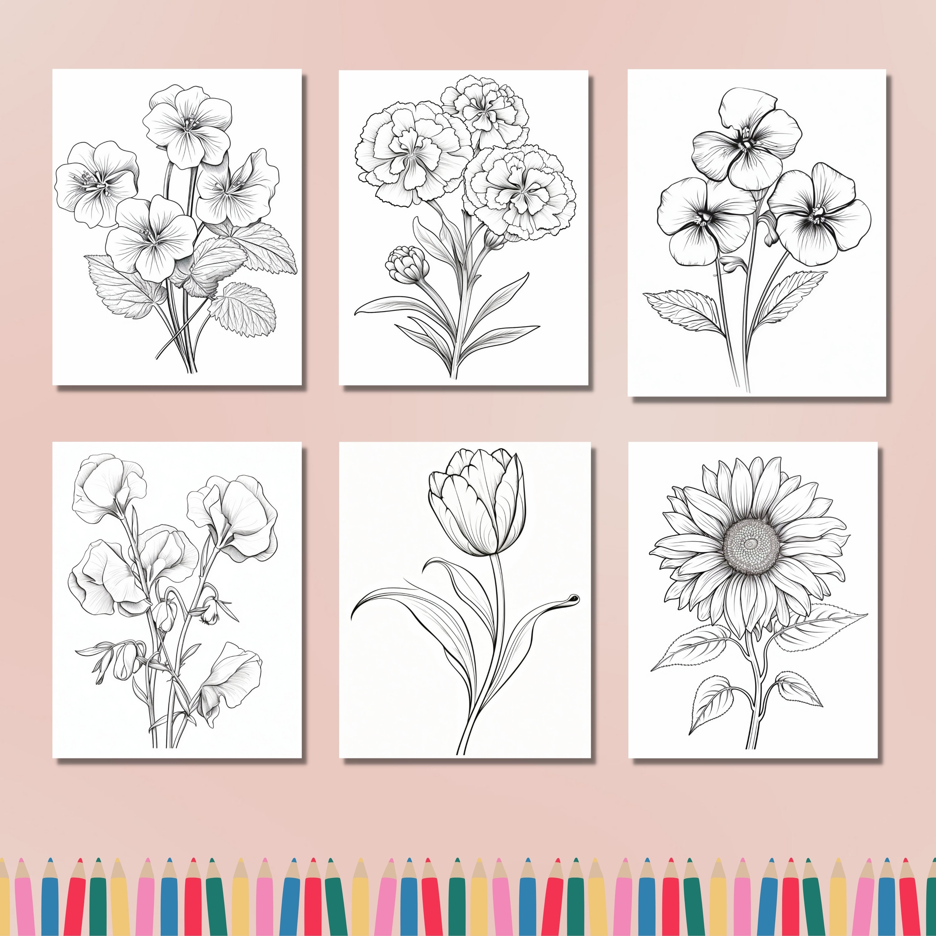 100 Botanical Flowers Coloring Book Pages, Blooming, Adults and Kids ...