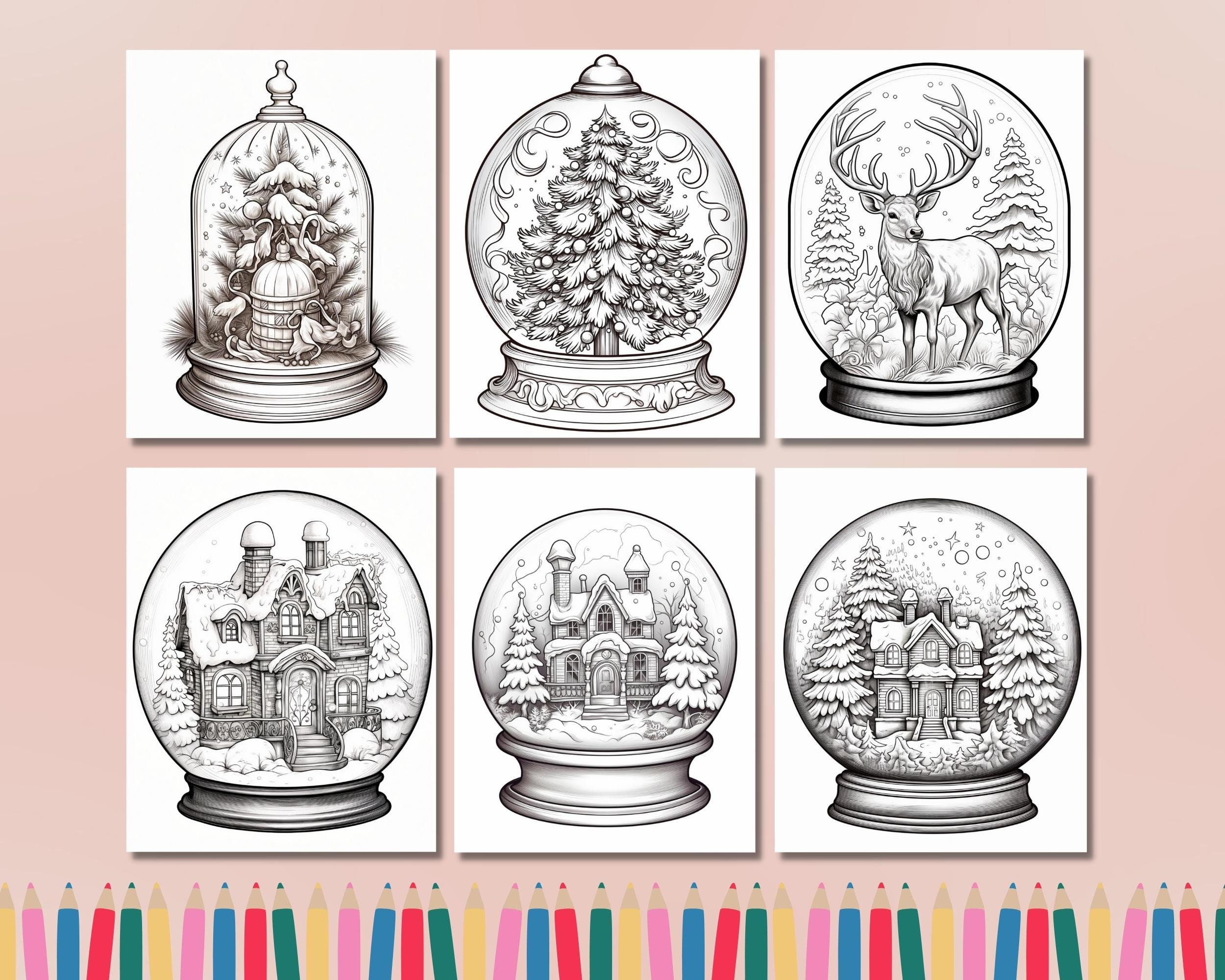 65 Christmas Snow Globes Coloring Book, Printable Xmas Coloring Pages ...