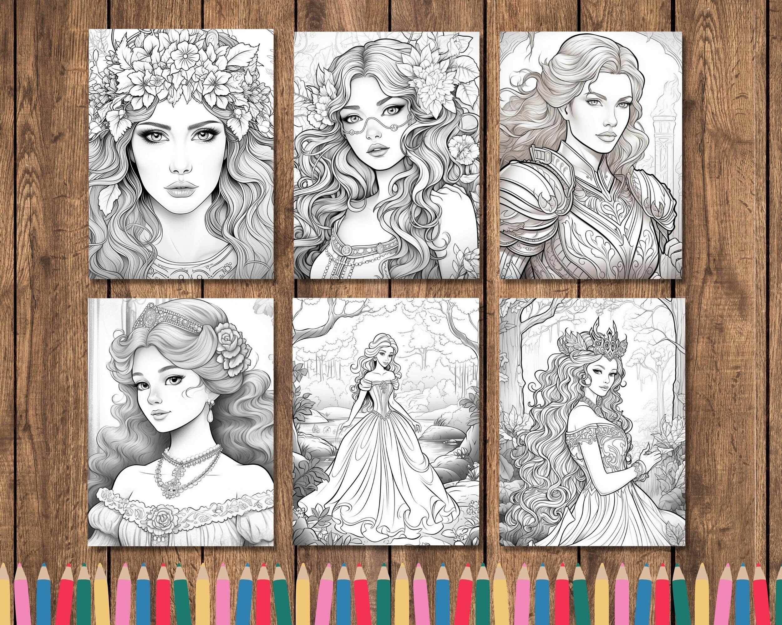 42 Princess Coloring Pages, Adults + Kids - Instant Download Fairy ...