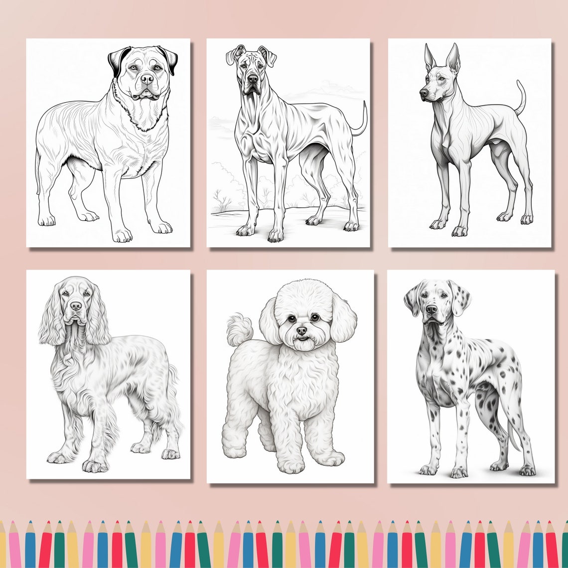 70 Dog Breeds Coloring Page Book, Adults and Kids Instant Download ...