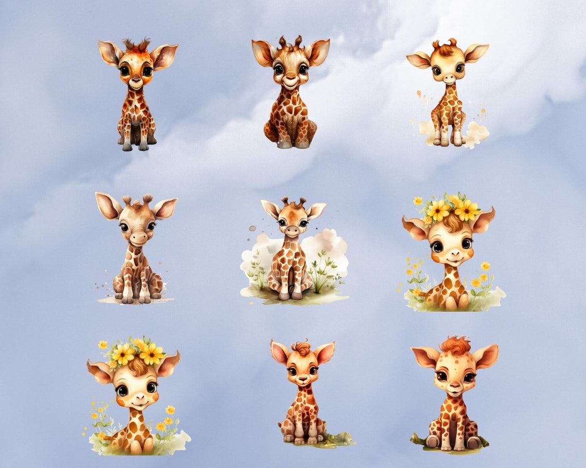 28 Watercolor Cute Baby Giraffe Clipart Baby Giraffe PNG - Etsy