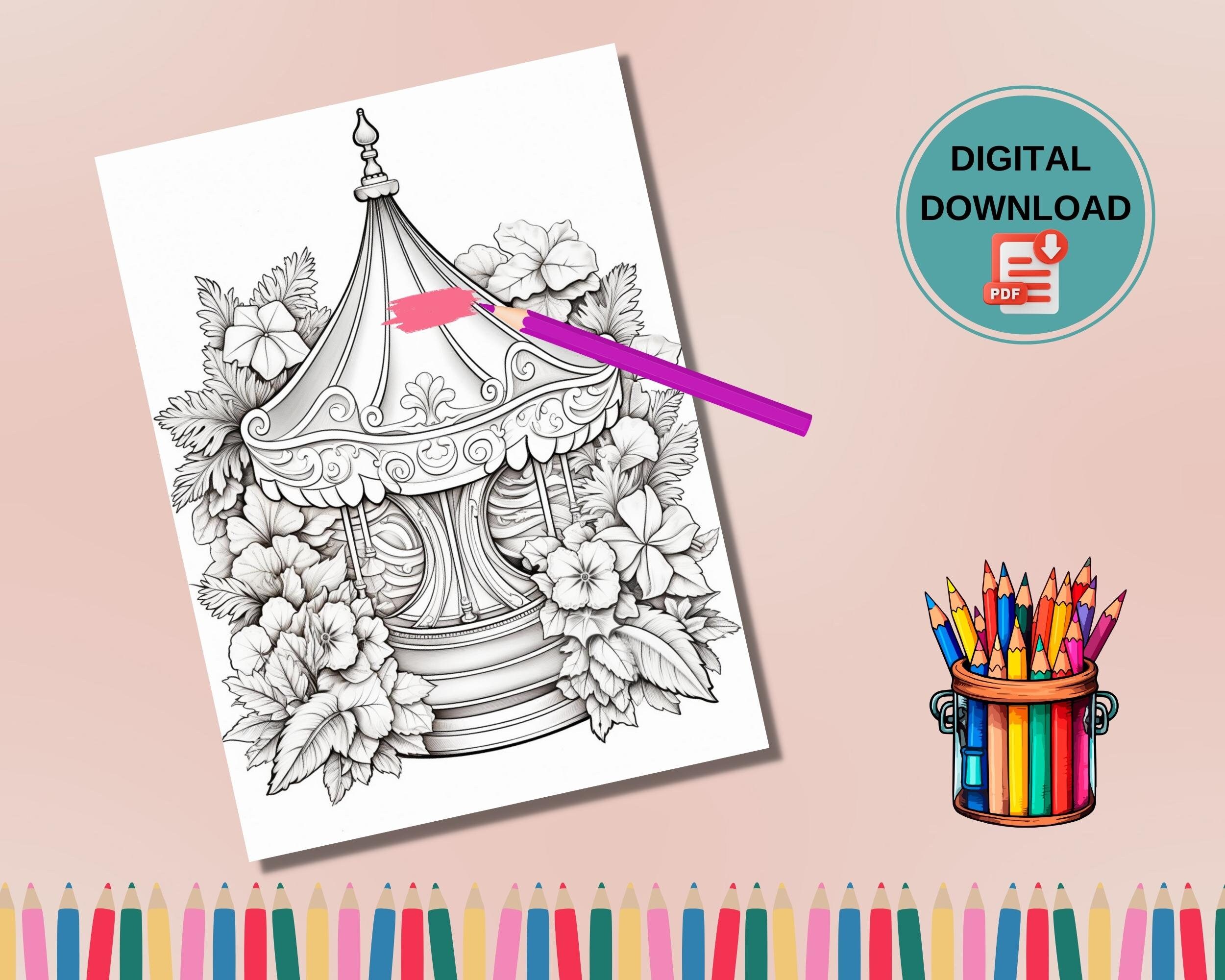 50 Bloming Carousel Coloring Book Pages Carousel Horse Coloring Sheets ...