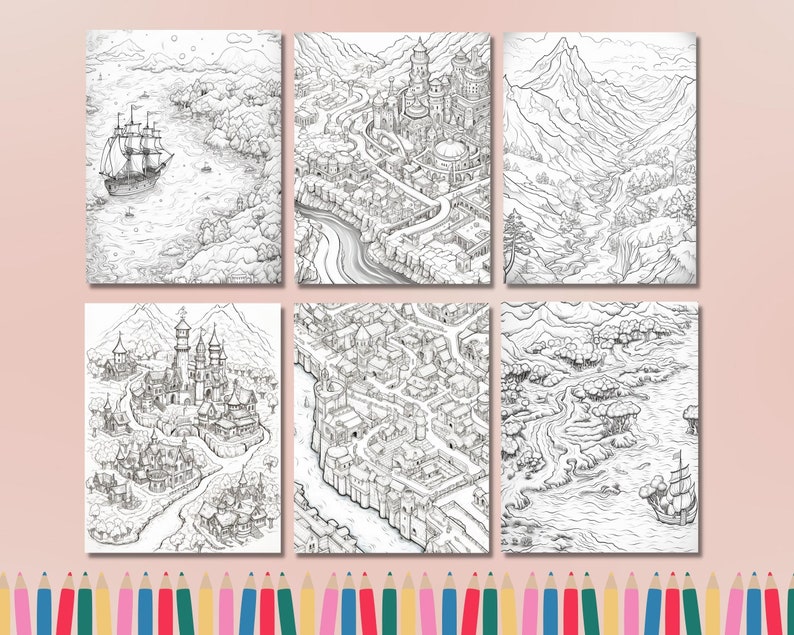55 Fantasy Map Coloring Pages Adult and Kids Coloring Book, Fantasy ...