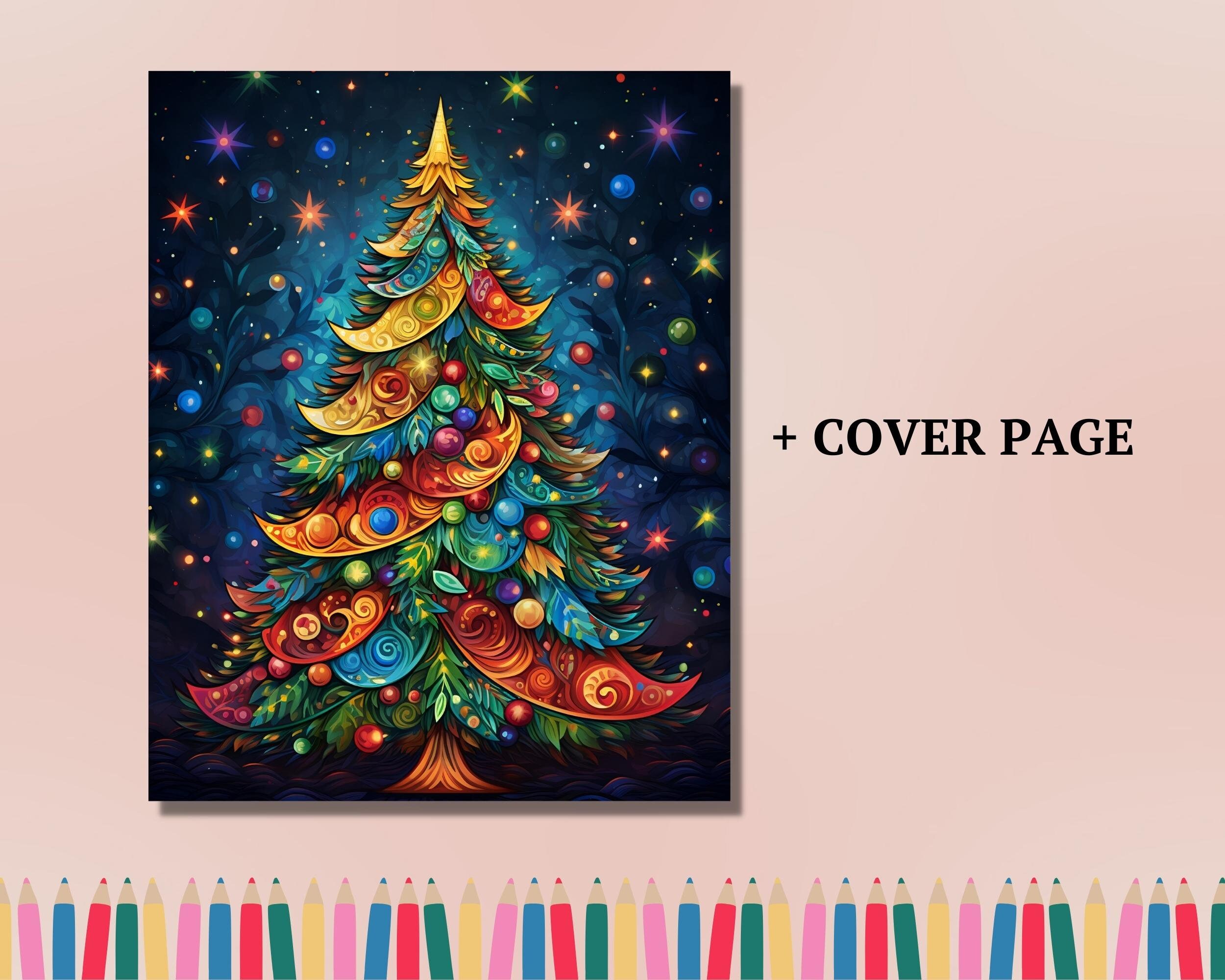 52 Christmas Tree Coloring Book, Printable Xmas Noel Holiday Coloring ...