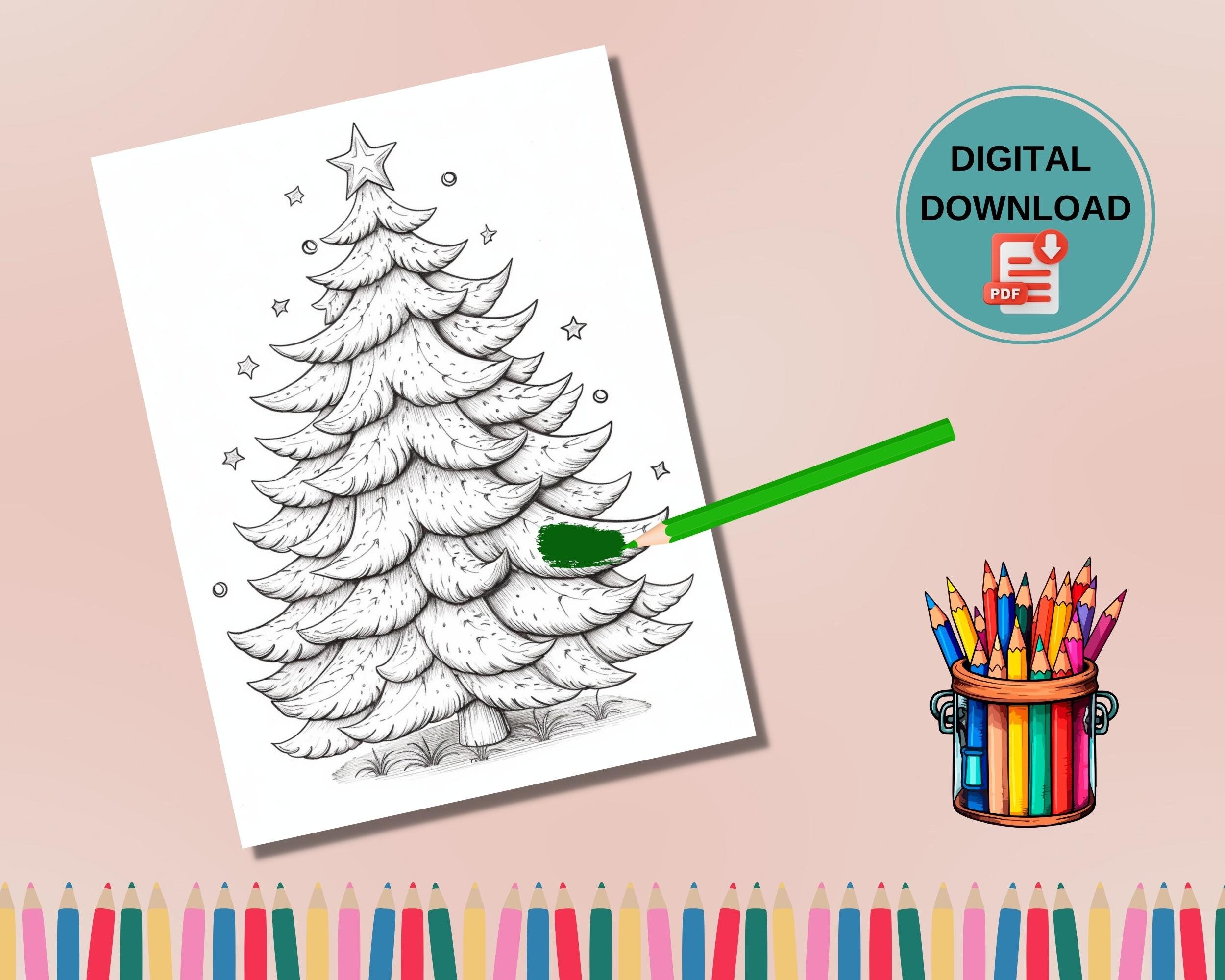 52 Christmas Tree Coloring Book, Printable Xmas Noel Holiday Coloring ...