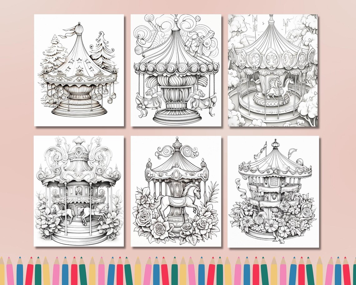 50 Bloming Carousel Coloring Book Pages Carousel Horse Coloring Sheets ...