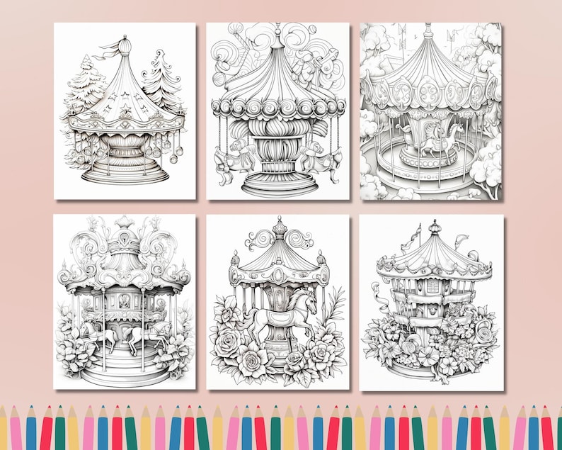 50 Bloming Carousel Coloring Book Pages Carousel Horse Coloring Sheets ...