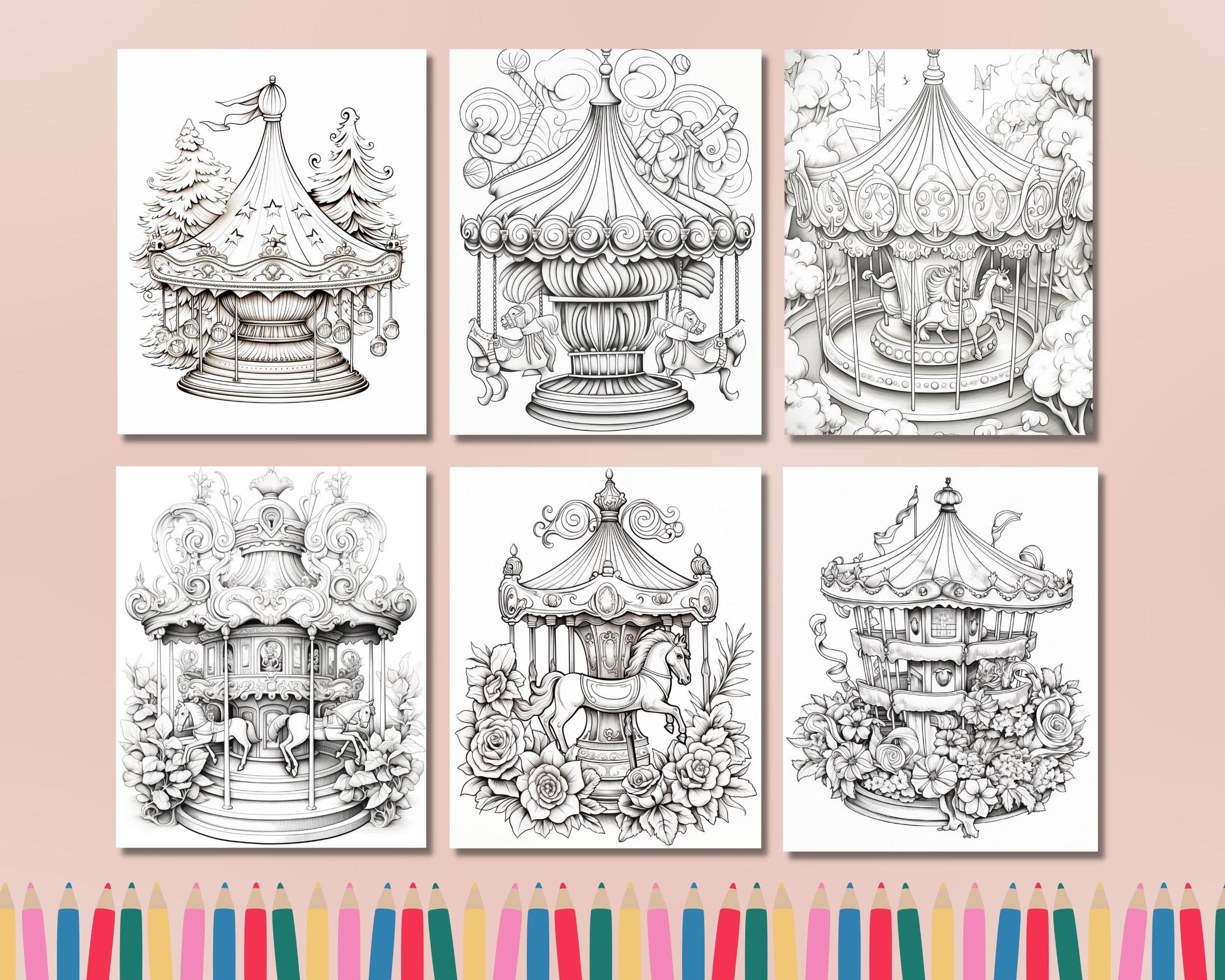 50 Bloming Carousel Coloring Book Pages Carousel Horse Coloring Sheets ...