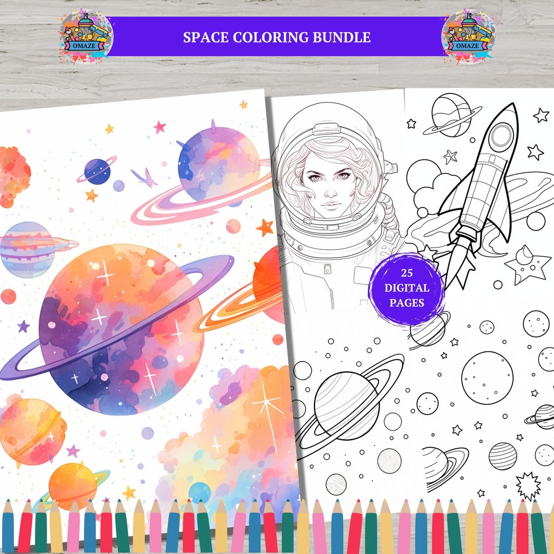 25 Space Coloring Pages for Adults and Kids, Planets Coloring Book ...