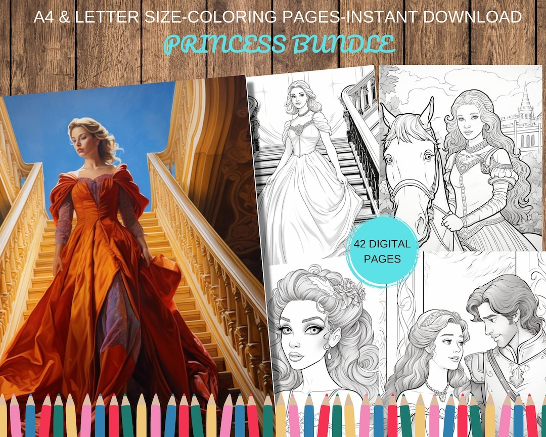 42 Princess Coloring Pages, Adults + Kids - Instant Download Fairy ...