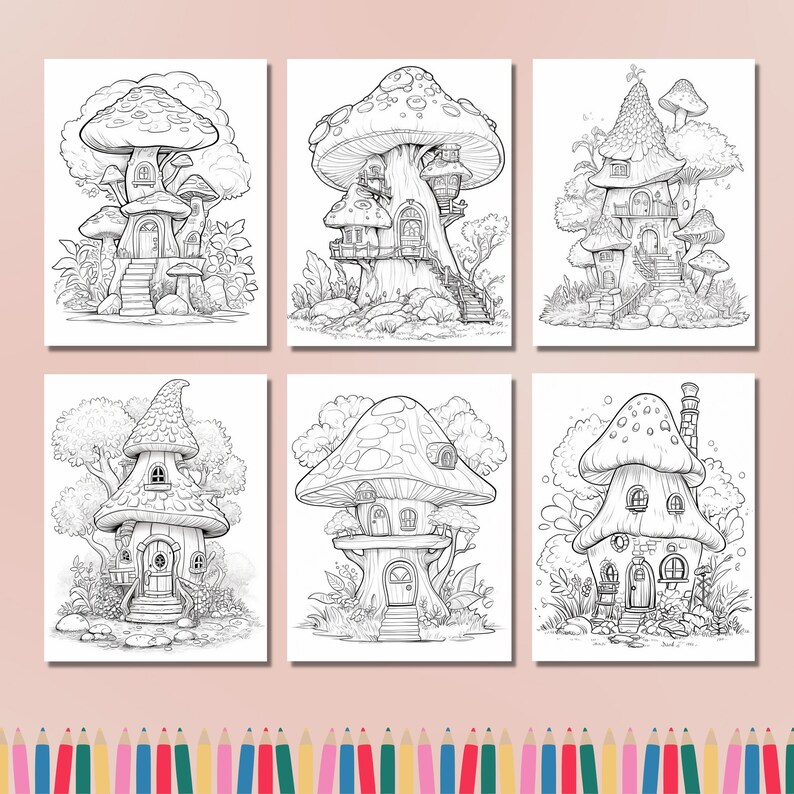 30 Mushroom Houses Coloring Page , Blooming Mushrooms, Coloring Book ...
