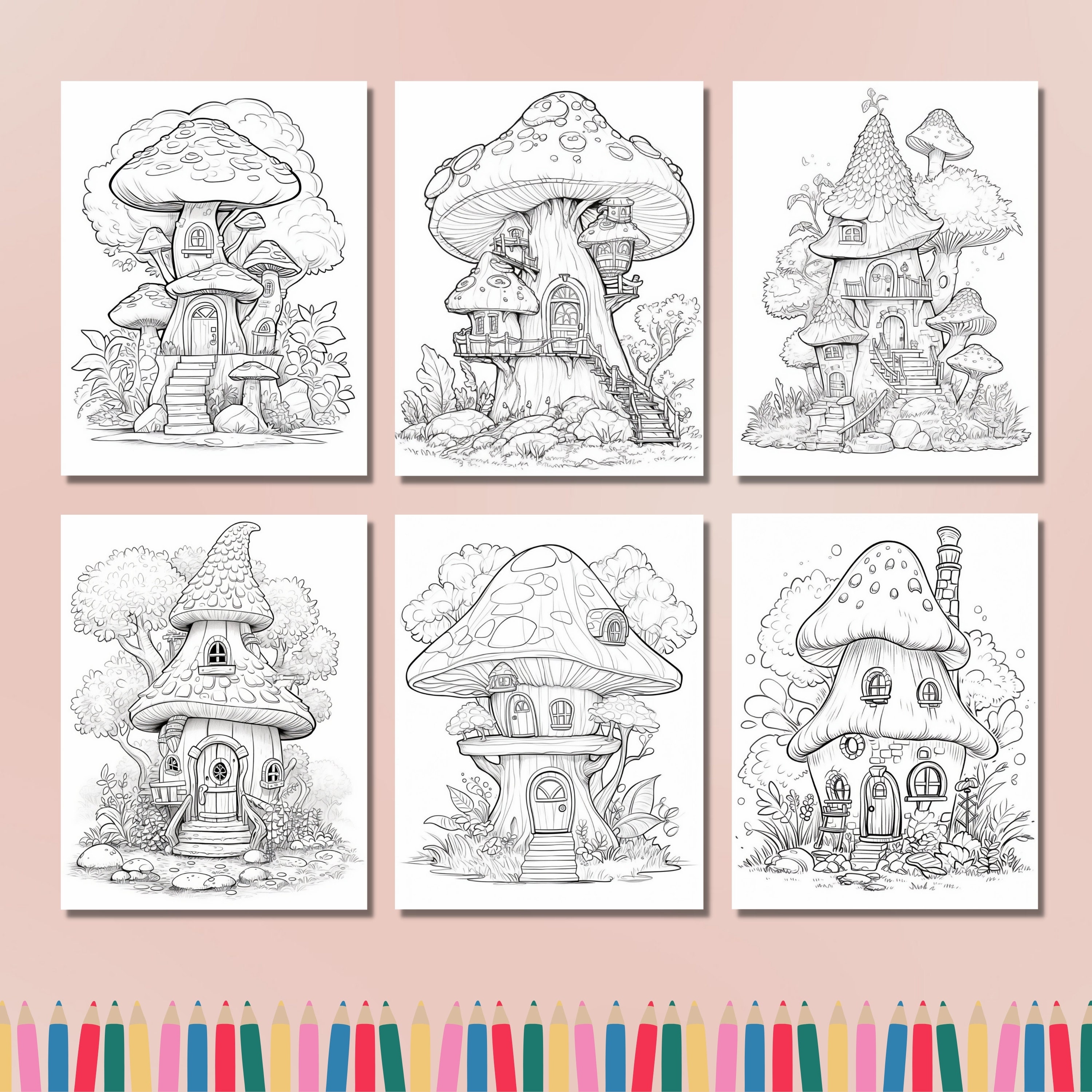30 Mushroom Houses Coloring Page , Blooming Mushrooms, Coloring Book ...