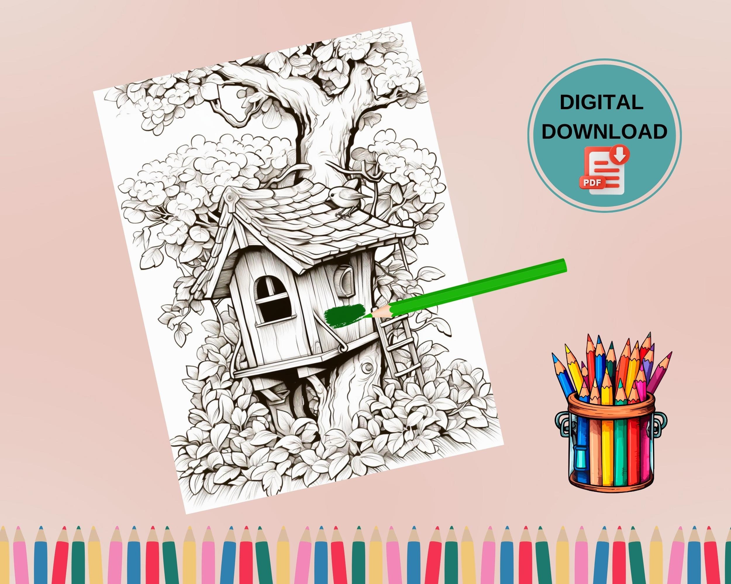 40 Bird-style Fairy Houses Coloring Book Pages Bird Houses Cute ...