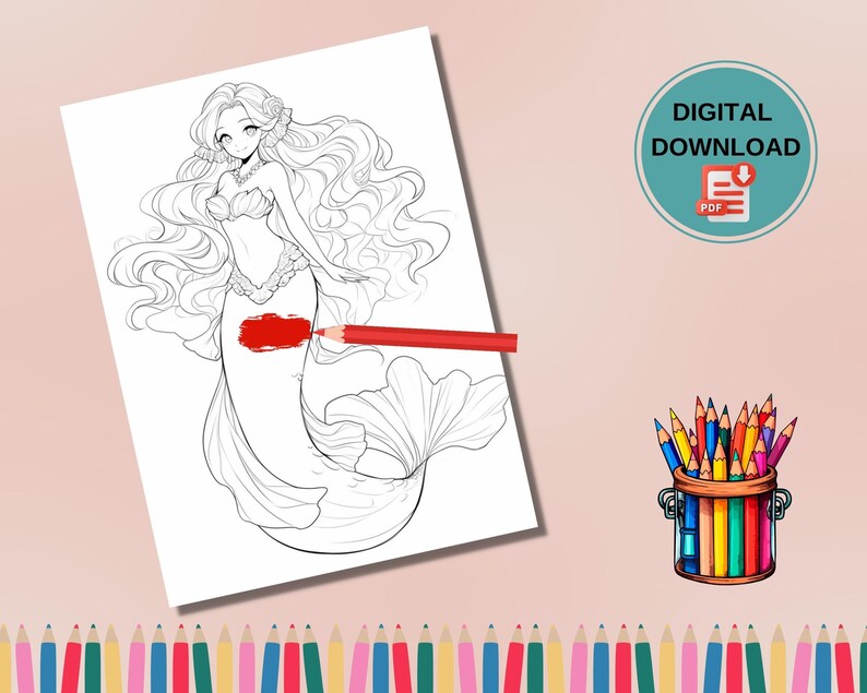 60 Anime Mermaids Coloring Page Manga Fantasy Greyscale Coloring Book ...
