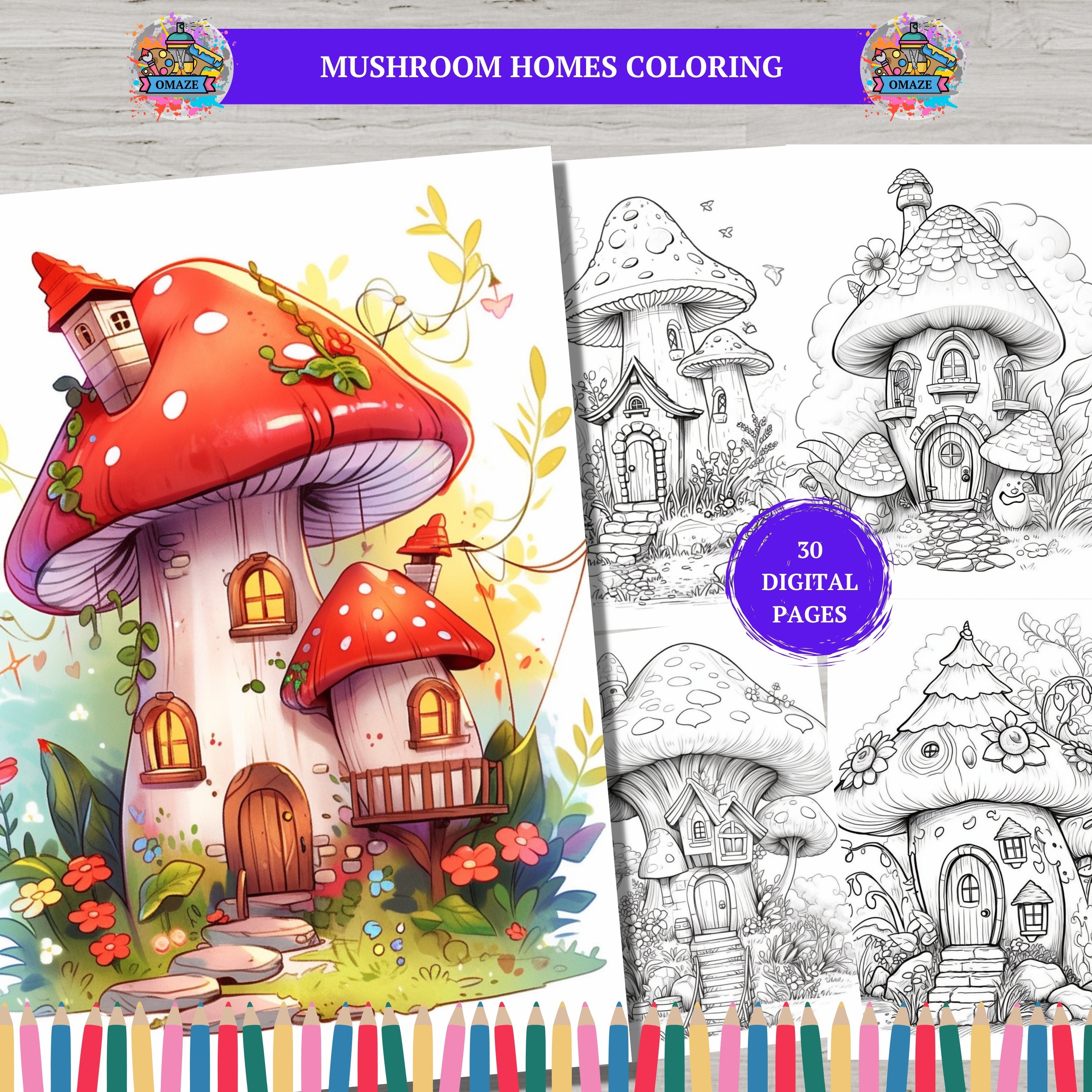 30 Mushroom Houses Coloring Page , Blooming Mushrooms, Coloring Book ...
