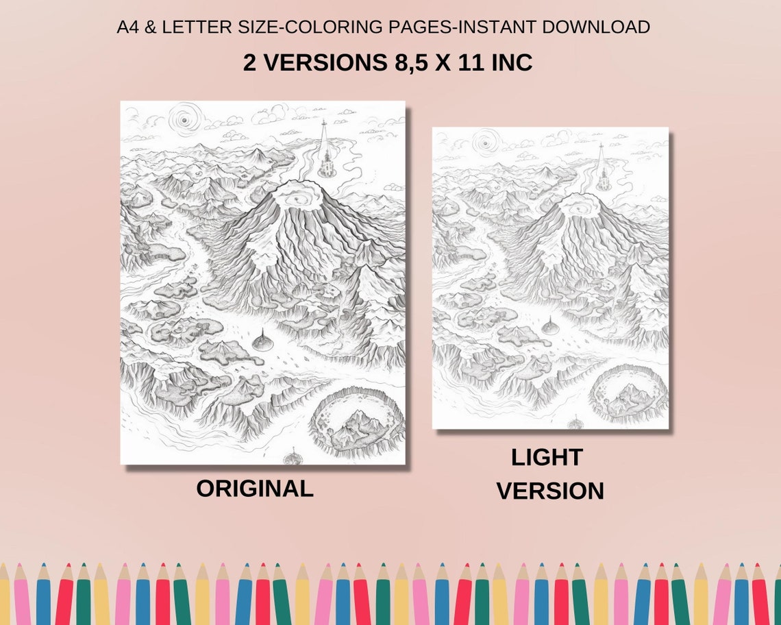 55 Fantasy Map Coloring Pages Adult and Kids Coloring Book, Fantasy ...