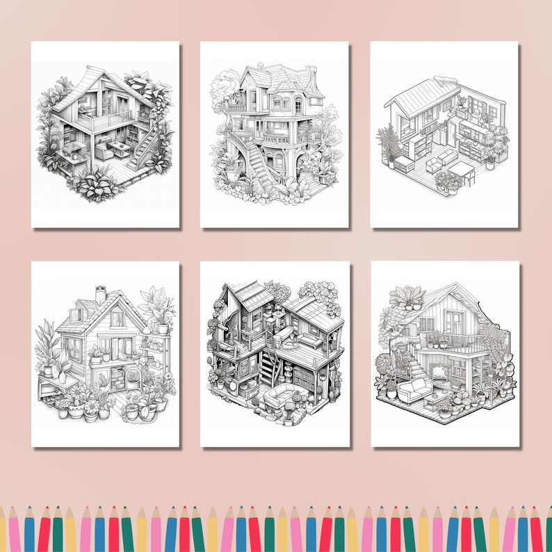 40 Isometric Room Coloring Pages, Fantasy Interior Isometric Coloring ...