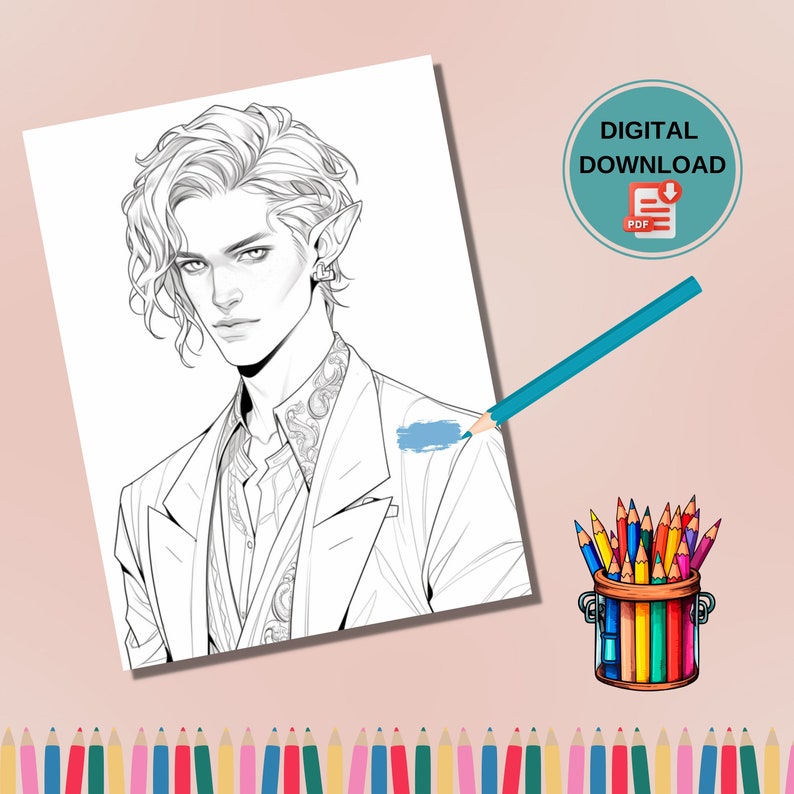 85 Anime Male Elves Coloring Book Pages Handsome Coloring, Handsome ...