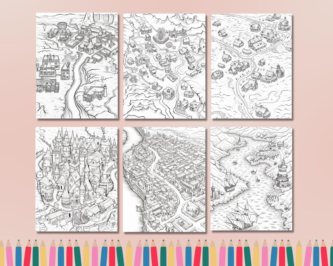 55 Fantasy Map Coloring Pages Adult and Kids Coloring Book, Fantasy ...