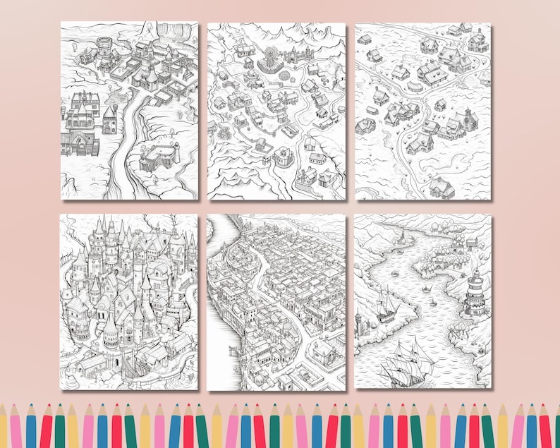 55 Fantasy Map Coloring Pages Adult and Kids Coloring Book, Fantasy ...
