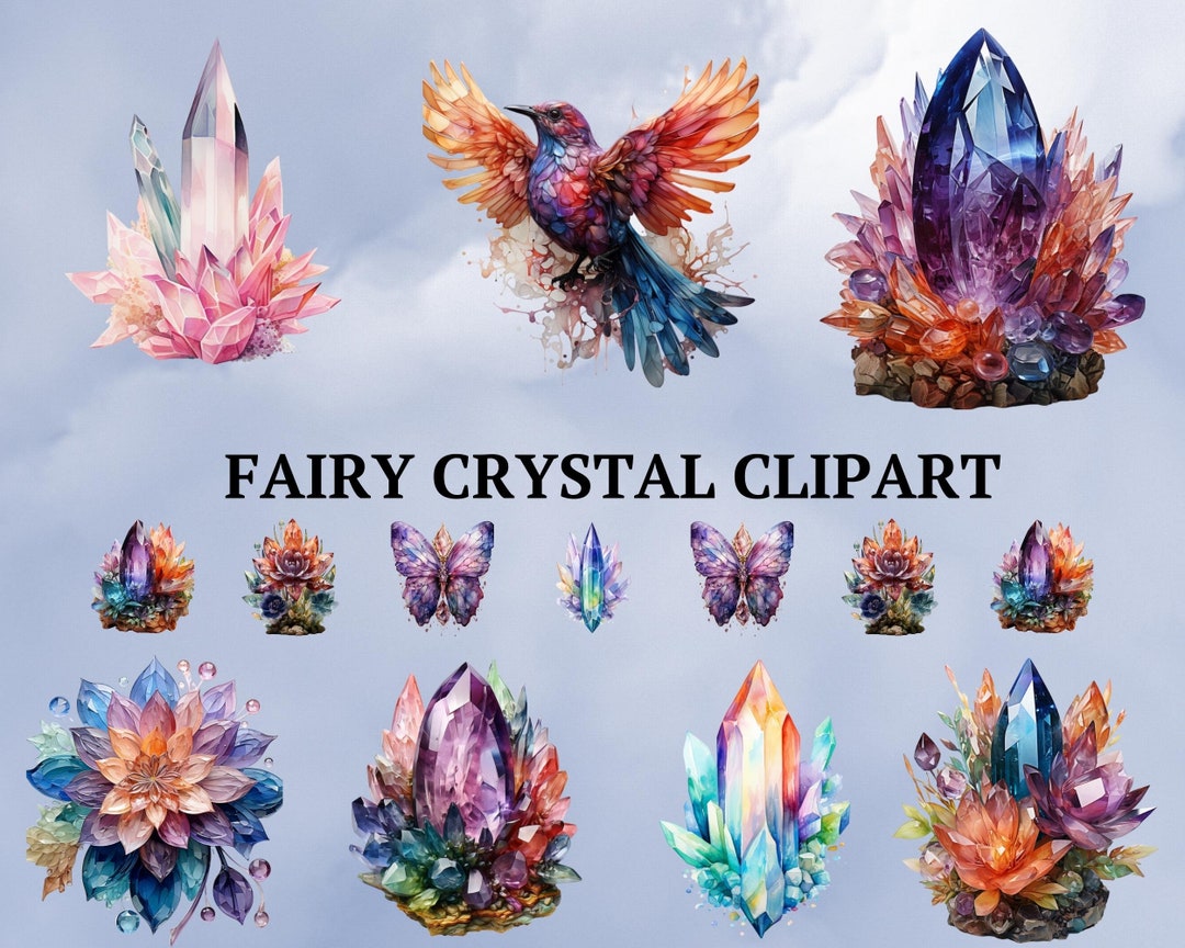 34 Fairy Crystals Watercolor Clipart Bundle Magical Enchanting ...