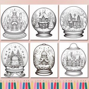 65 Christmas Snow Globes Coloring Book, Printable Xmas Coloring Pages ...