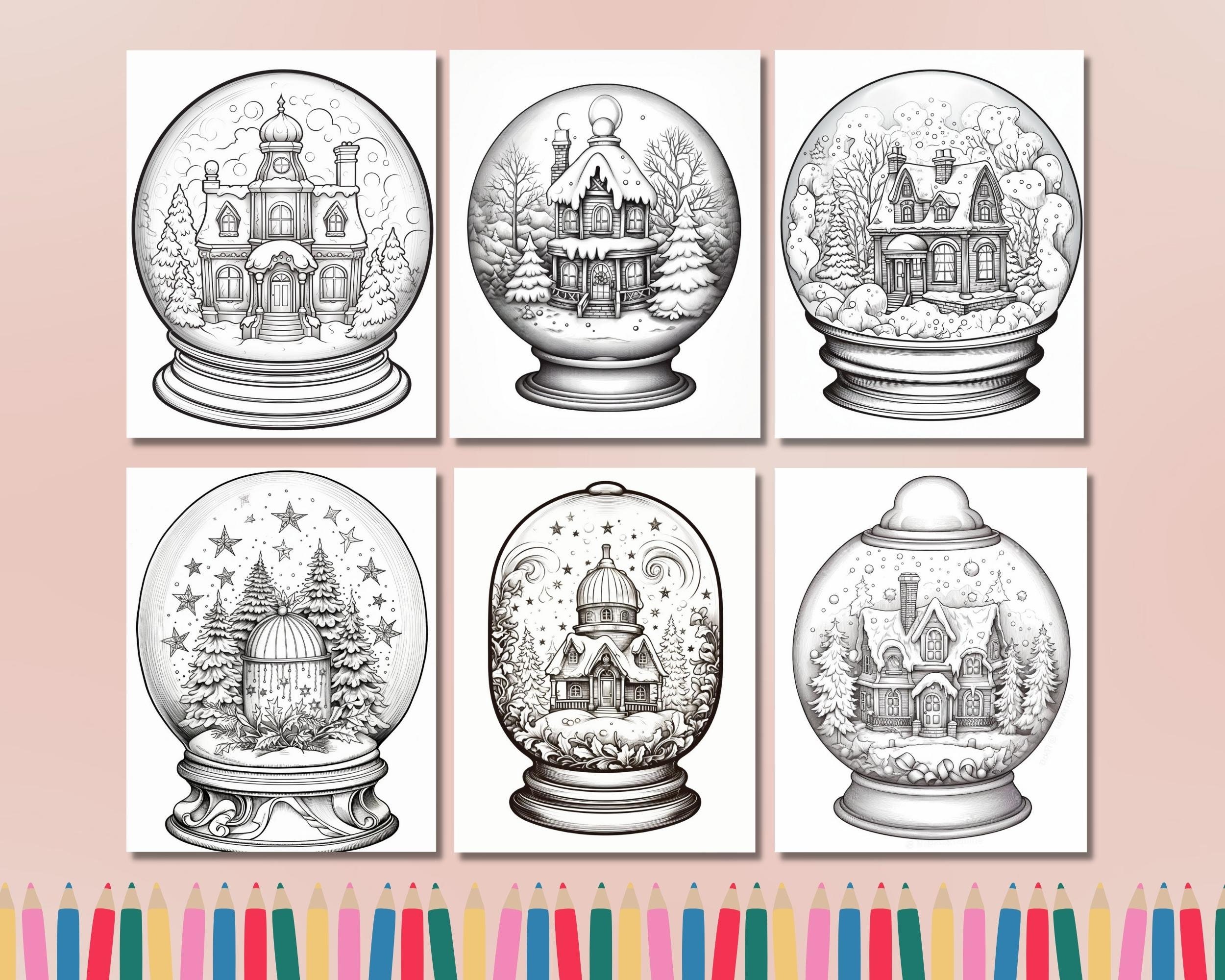 65 Christmas Snow Globes Coloring Book, Printable Xmas Coloring Pages ...
