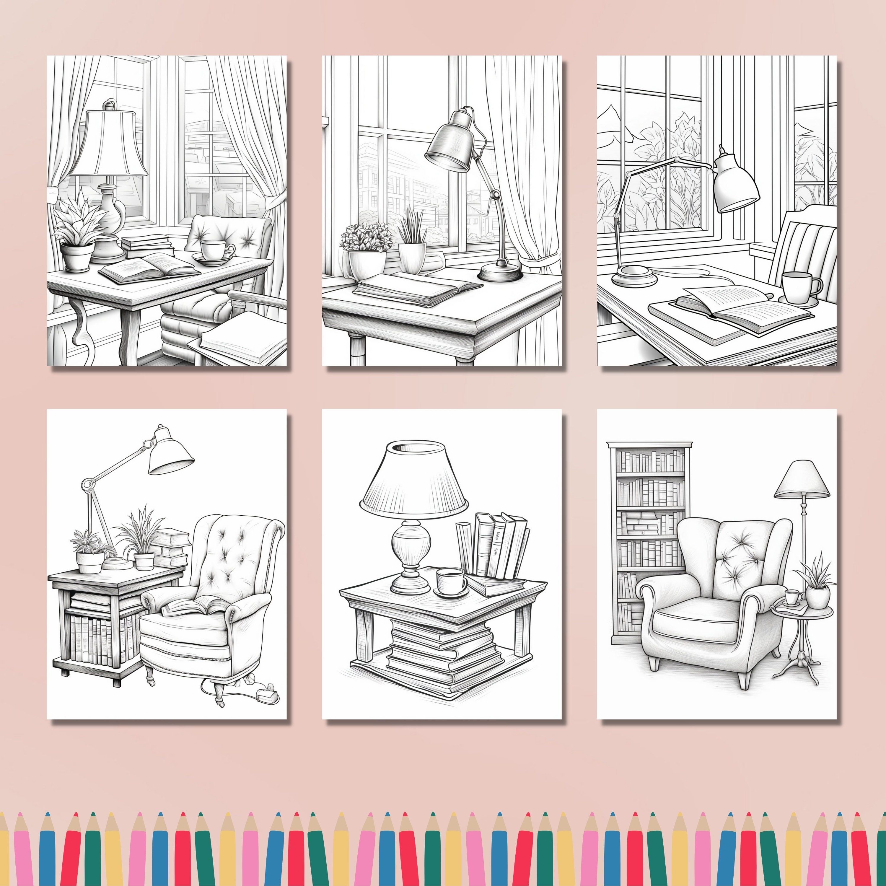 40 Reading Nook Coloring Pages Book Nook Pages, Bookshelf Coloring ...