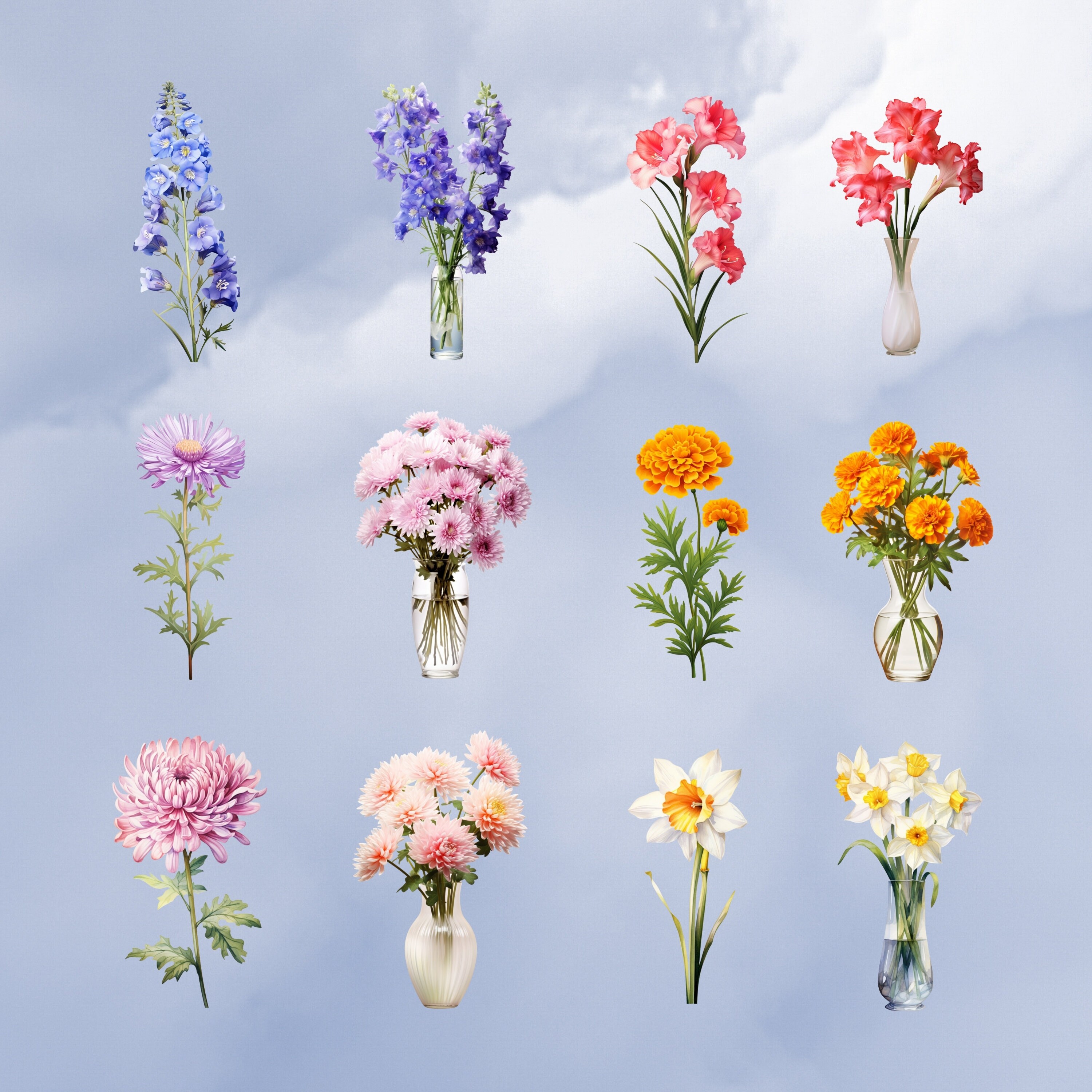 24 Watercolor Birth Month Flower Clipart, Birth Flowers in Vase, Birth ...