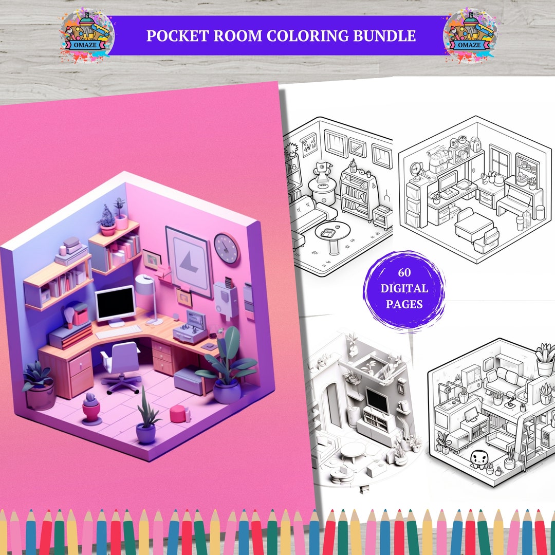 60 Pocket Room Cute Coloring Book for Relaxing, Printable Boho Cozy ...
