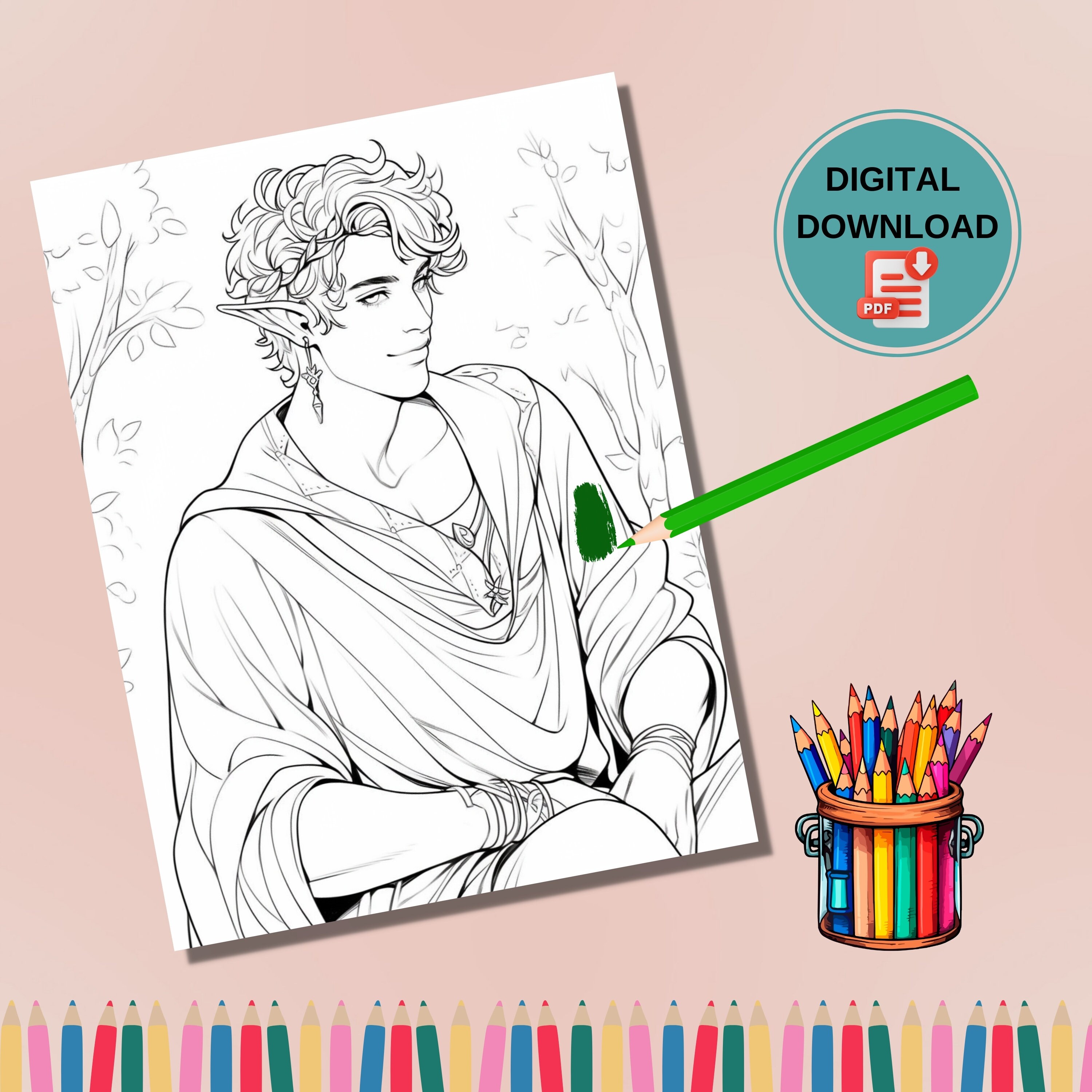 85 Anime Male Elves Coloring Book Pages Handsome Coloring, Handsome ...