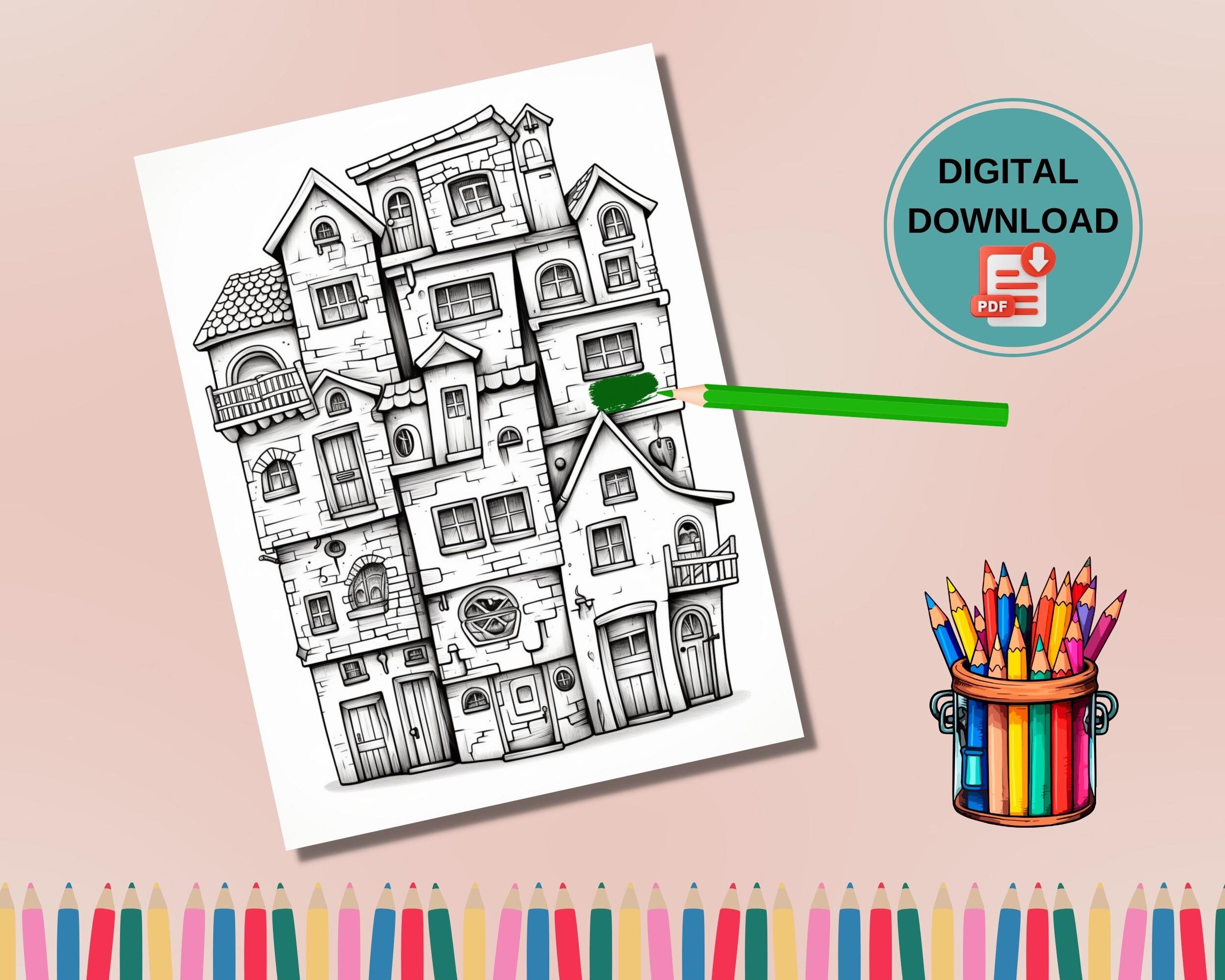 50 Doodle House Coloring Pages Unique Architectural Coloring - Etsy