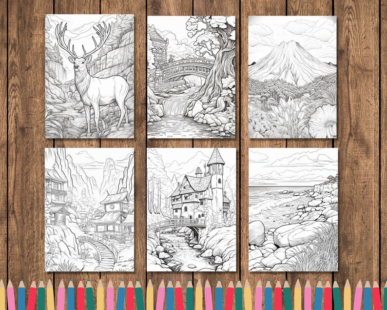 50 Nature Scenes Coloring Books, Nature Coloring Sheets Printable PDF ...